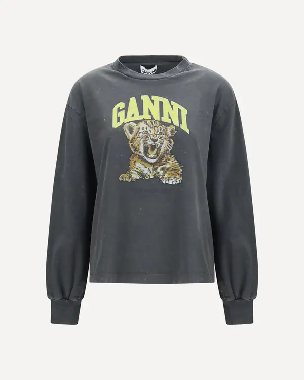GANNI Long-sleeve Tiger Print T-shirt - Grey