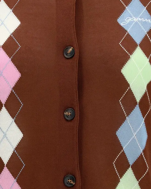 GANNI Diamond-pattern Cardigan - Brown