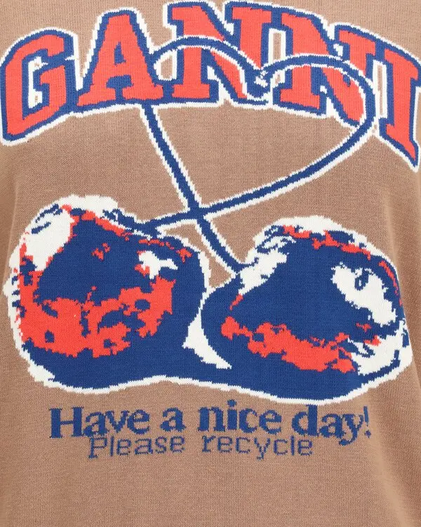 GANNI Cherry-print Cotton Crew Neck Sweater
