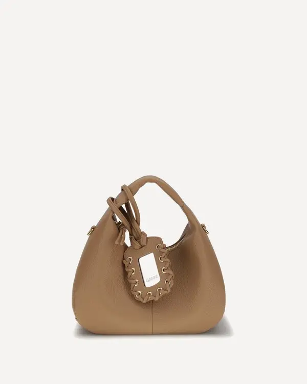 GANNI Textured Hobo Handbag - Beige