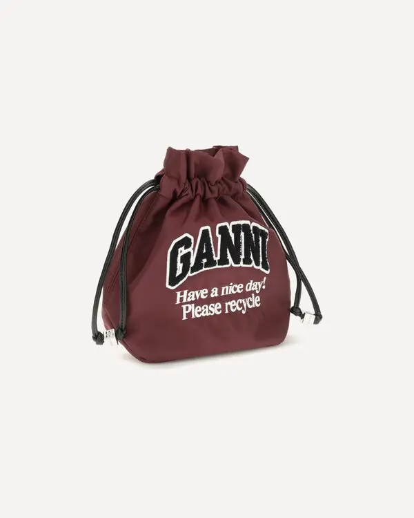 GANNI Nylon Pouch With Drawstring Closure And Logo Detail - Bordeaux