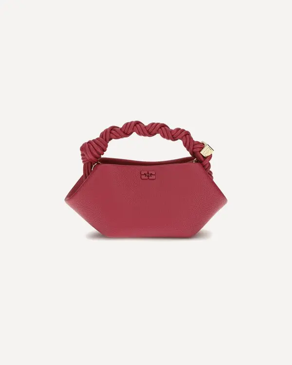 GANNI Bou Handbag In Grained Leather With Braided Top Handle - Red