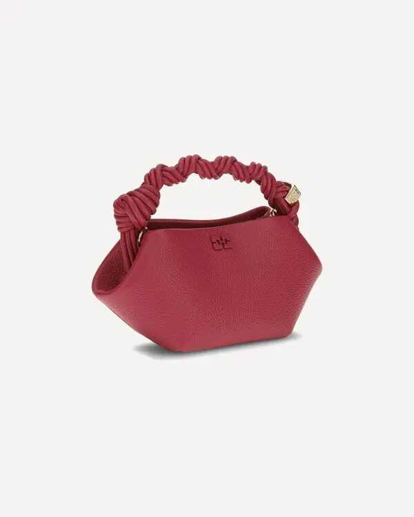 GANNI Bou Handbag In Grained Leather With Braided Top Handle - Red