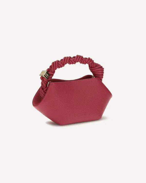 GANNI Bou Handbag In Grained Leather With Braided Top Handle - Red