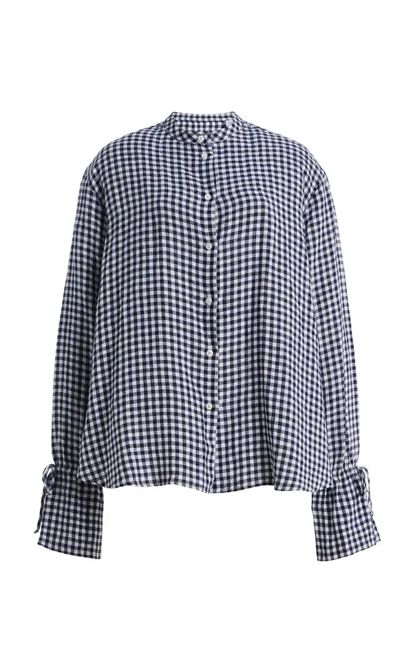 WITH NOTHING UNDERNEATH Gingham Linen Shirt - Navy