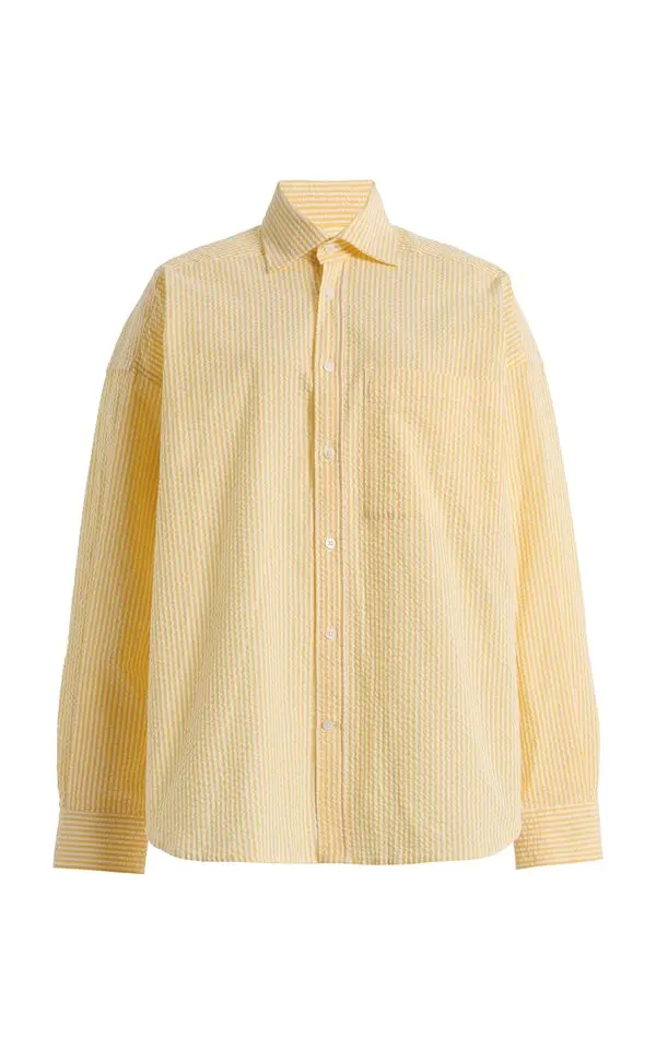 WITH NOTHING UNDERNEATH Exclusive The Weekend Striped Cotton Seersucker Shirt - Yellow