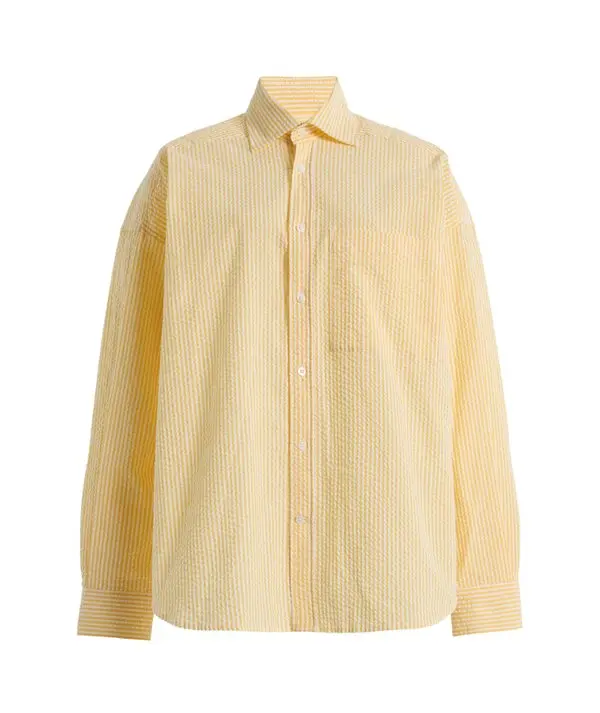 WITH NOTHING UNDERNEATH Exclusive The Weekend Striped Cotton Seersucker Shirt - Yellow