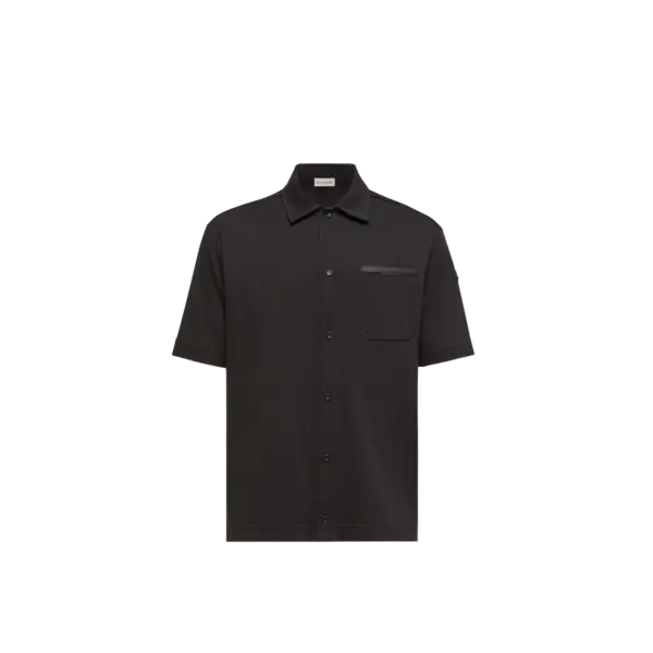 Moncler Leather Logo Cotton Short Sleeve Shirt - Black