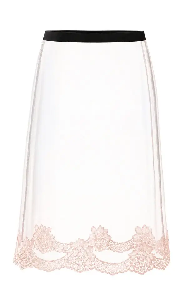 Valentino Garavani Lace-trimmed Mesh Midi Skirt - Light Grey