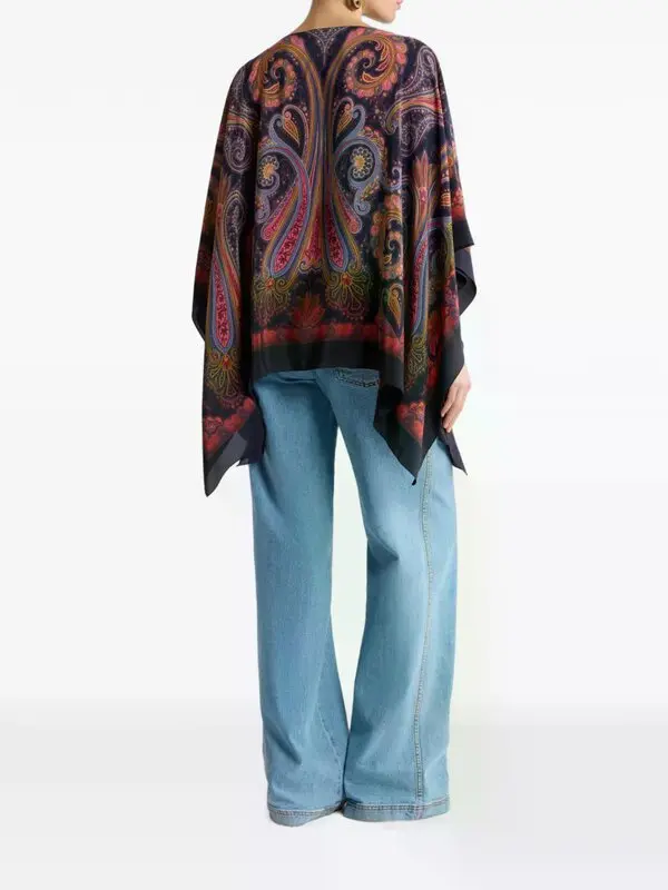 Etro Silk Paisley Degradé Poncho Top - Blue