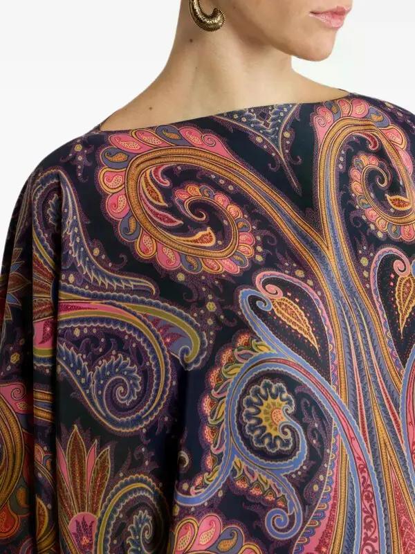 Etro Silk Paisley Degradé Poncho Top - Blue