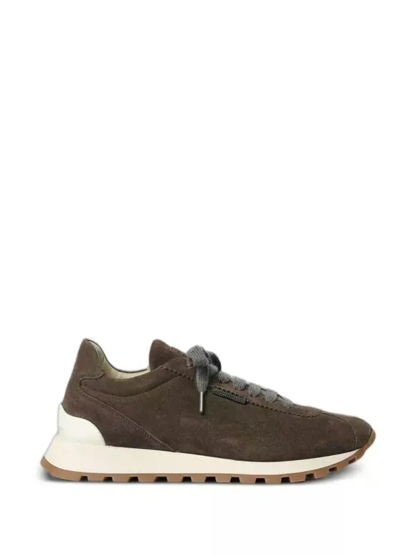 Brunello Cucinelli Monile Embellished Suede Sneakers - Brown