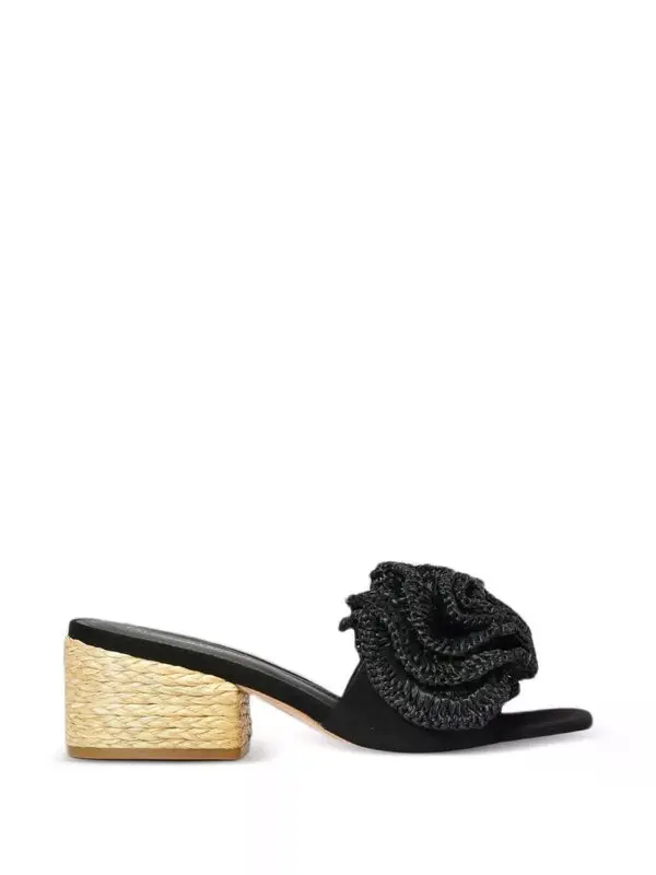 PALOMA BARCELO Suede Raffia Flower Sandals - Black