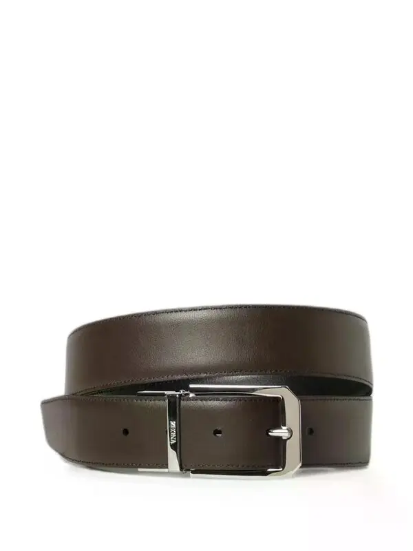Zegna Reversible Leather Belt With Silver-tone Buckle