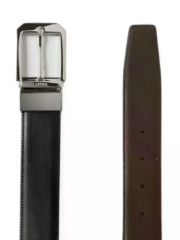 Zegna Reversible Leather Belt With Silver-tone Buckle