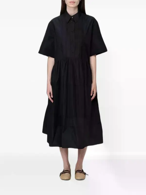 MEIMEIJ Pleated Bib Tiered Shirt Dress - Black