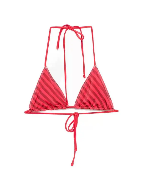 Frankies Bikinis Jennie Nick Striped Triangle Bikini Top - Red