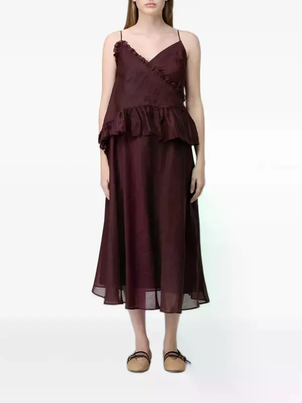 MEIMEIJ Ruffled Ramie Midi Dress - Red