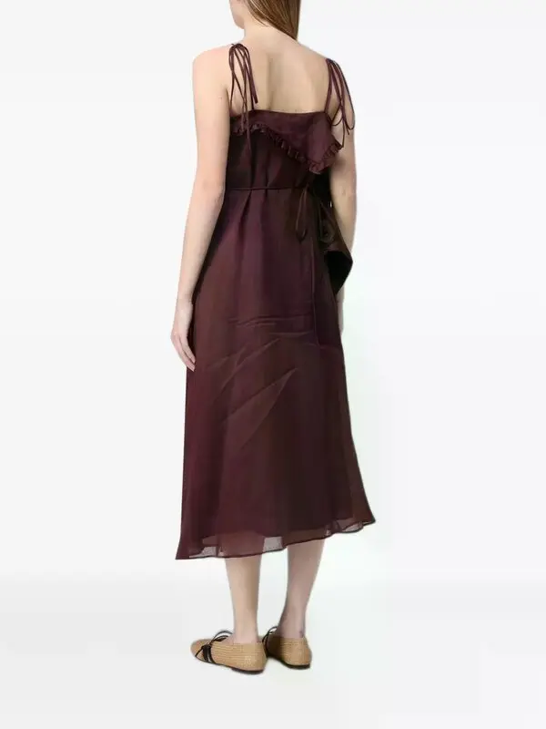 MEIMEIJ Ruffled Ramie Midi Dress - Red