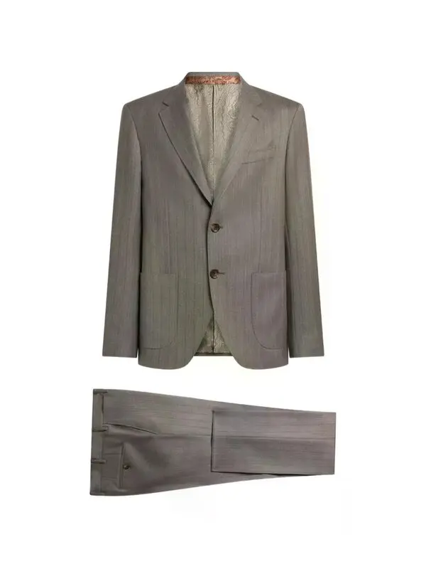 Etro Single-breasted Wool Suit With Chevron Stripes - Grey