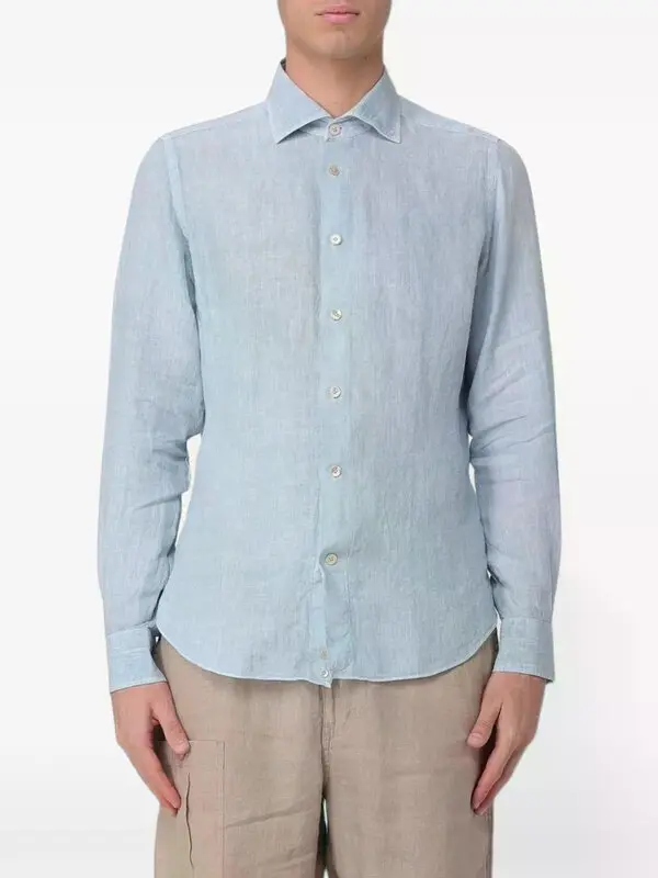 Eleventy Long-sleeve Linen Shirt - Blue