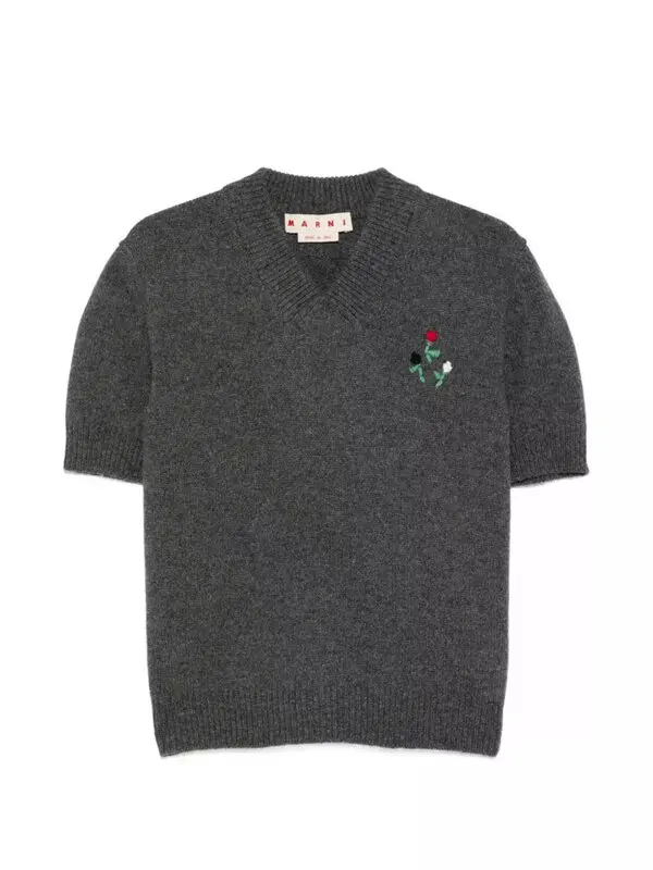 Marni Embroidered V-neck Sweater - Grey