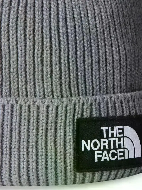 The North Face Logo Patch Ribbed Knit Beanie - Grey