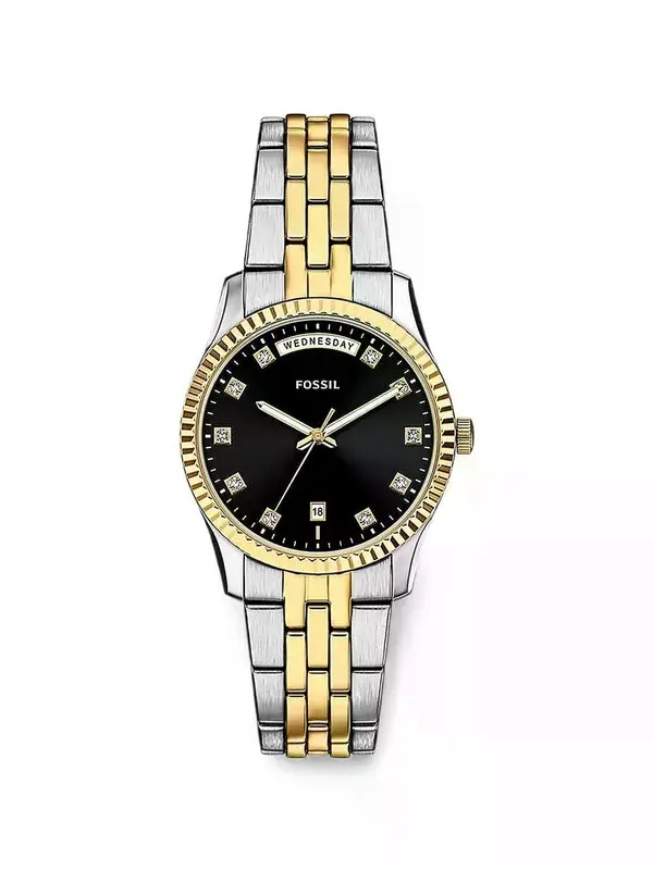 Fossil Scarlette 34mm Watch With Crystal-embellished Indices - Black