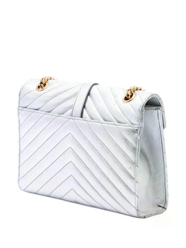Saint Laurent Medium Chevron Metallic Calfskin Monogram Envelope Crossbody Bag