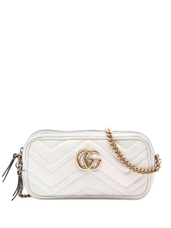 Gucci Mini Gg Marmont Matelassé Calfskin Triple Zip Crossbody Bag - White