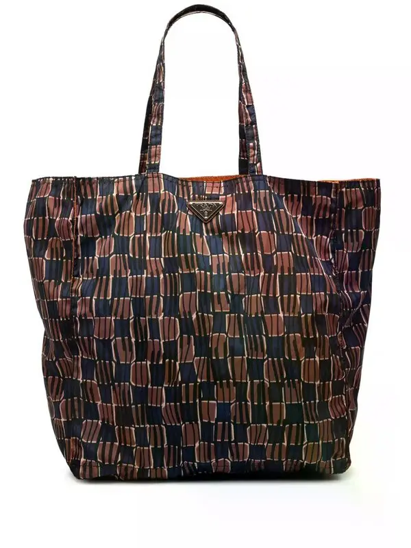 Prada Tessuto Printed Tote Bag - Brown