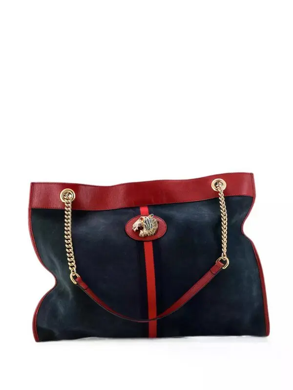 Gucci Rajah Chain Suede Large Tote Bag - Blue