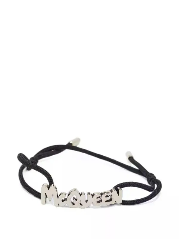 Alexander McQueen Logo Plaque Cord Bracelet - Silver