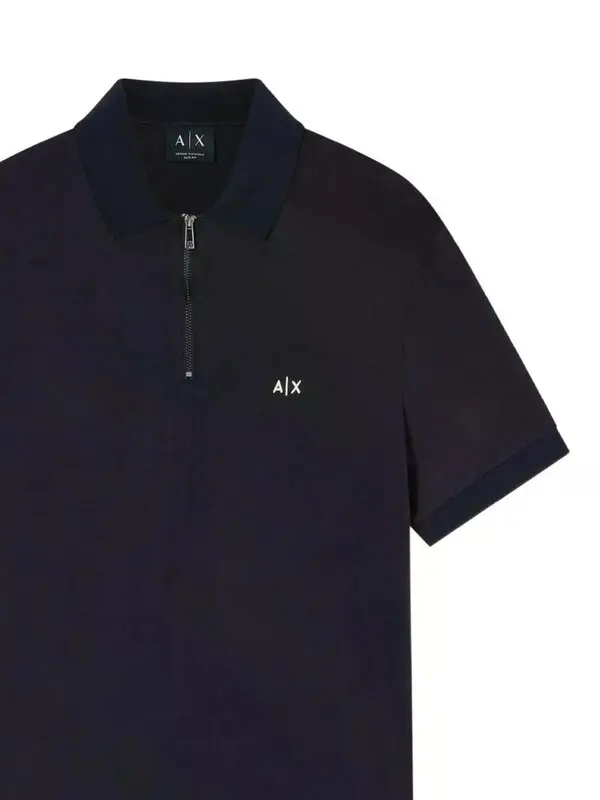 Armani Exchange Logo-embroidered Zip-up Polo Shirt - Blue