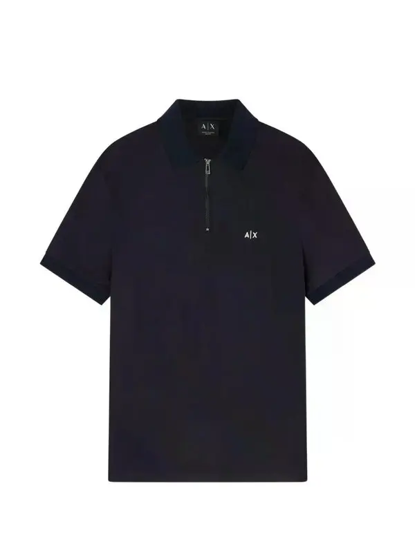 Armani Exchange Logo-embroidered Zip-up Polo Shirt - Blue