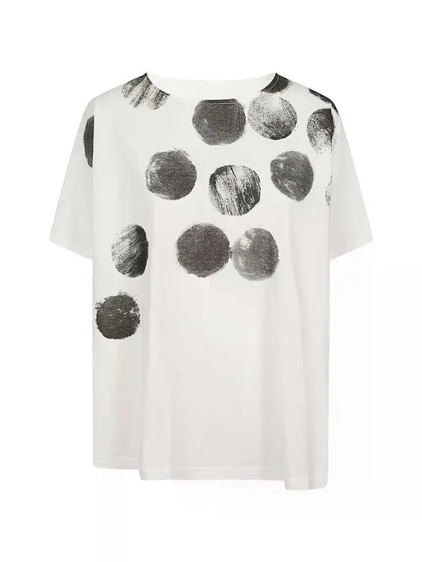 MOYURU Dot Print Crewneck T-shirt - White