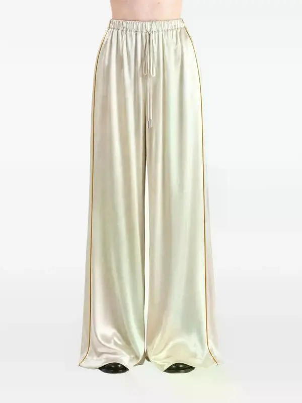 ANN DEMEULEMEESTER Oyster Beige Satin Drawstring Palazzo Pants