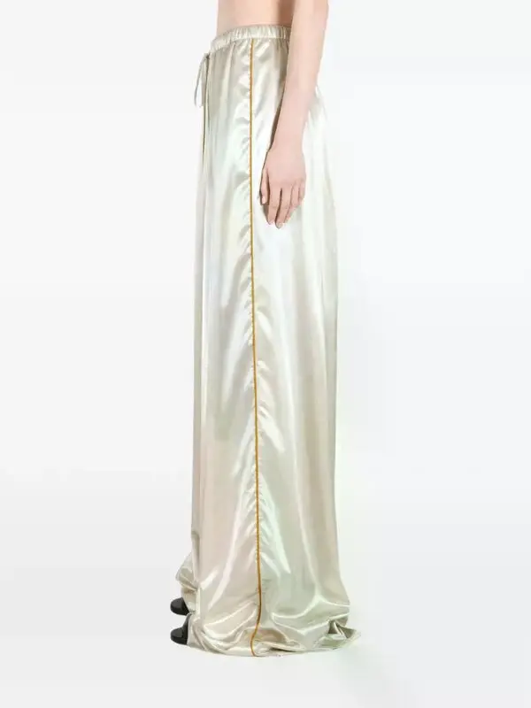 ANN DEMEULEMEESTER Oyster Beige Satin Drawstring Palazzo Pants