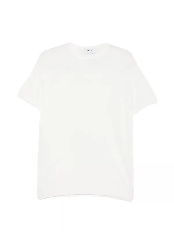 VELA SHOP Ribbed Crew Neck Short Sleeve Sweater - White