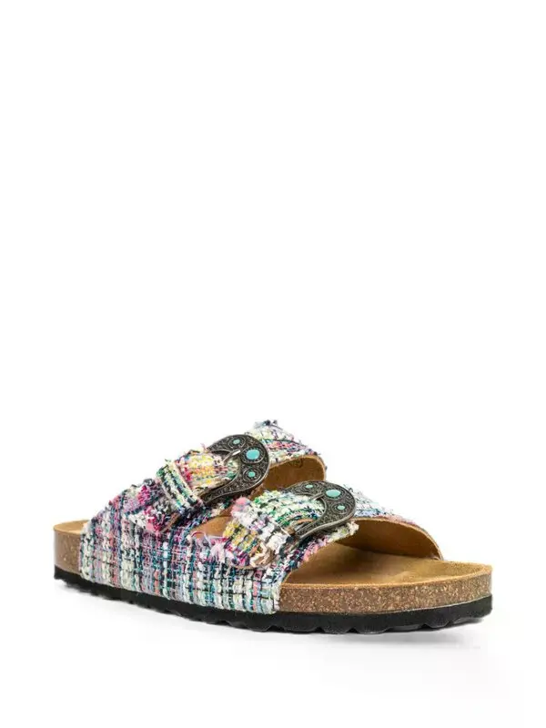 Faliero Sarti Bouclé Flat Sandals With Embellishments - White