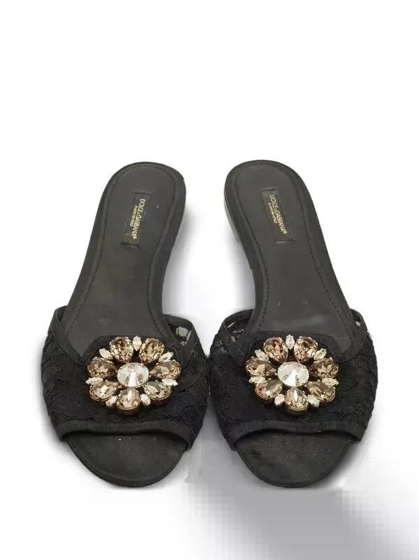 Dolce & Gabbana Sofia Crystal Embellished Lace Sandals - Black