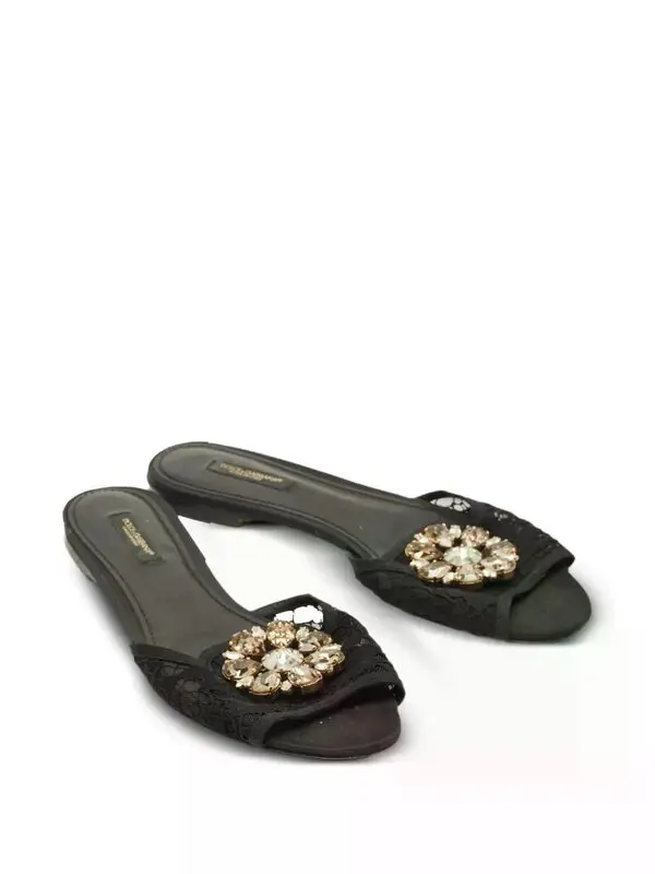 Dolce & Gabbana Sofia Crystal Embellished Lace Sandals - Black
