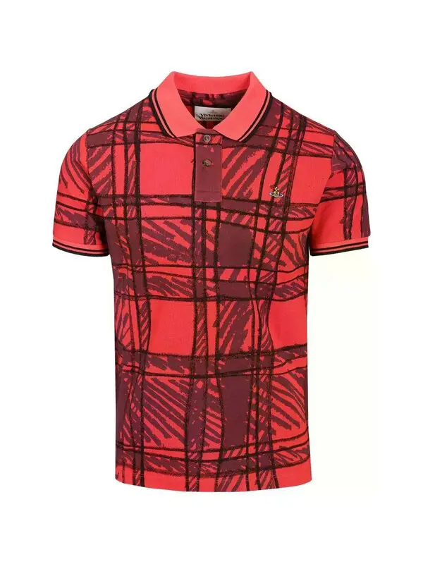 VIVIENNE WESTWOOD Orb-embroidered Scribble-check Polo Shirt - Red