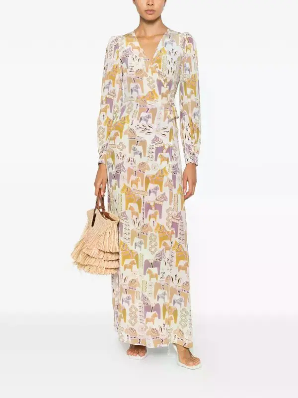Momoni Printed Wrap Maxi Dress - Neutrals