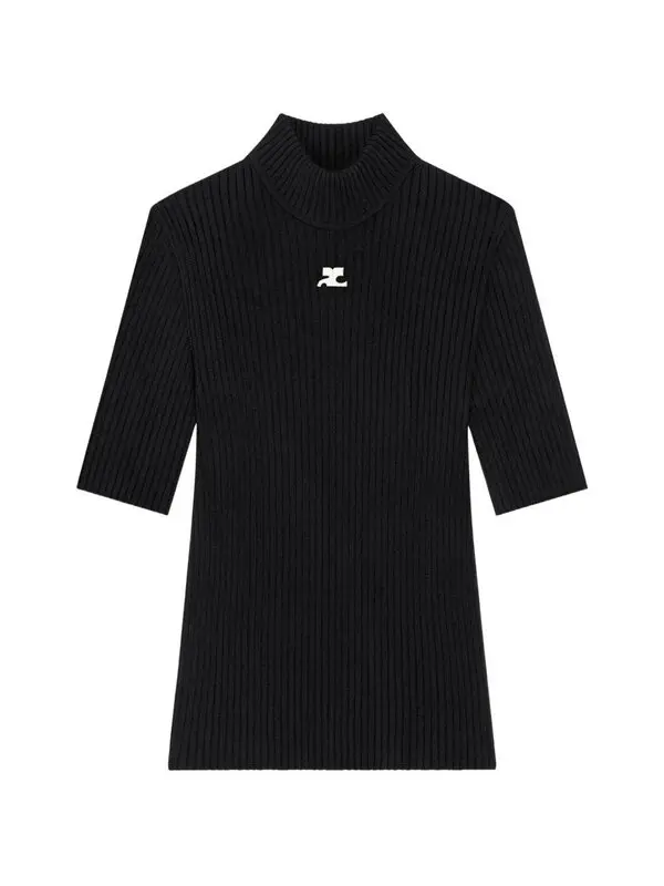 COURREGES Ribbed-knit High Neck T-shirt - Black