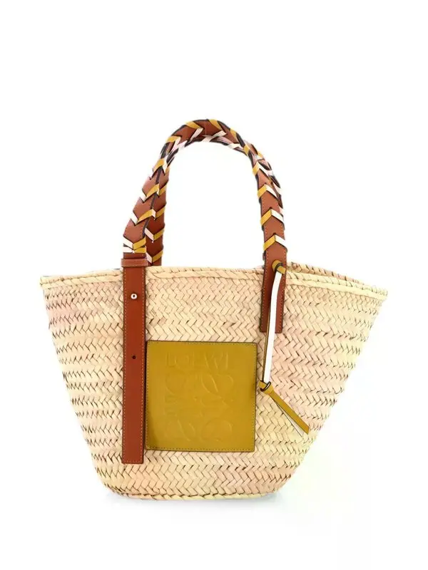 Loewe Braided Handle Basket Raffia Medium Tote Bag - Brown