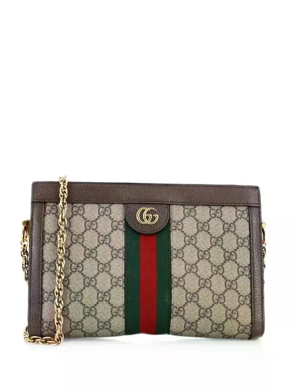 Gucci Ophidia Chain Shoulder Bag Gg Coated Canvas - Brown