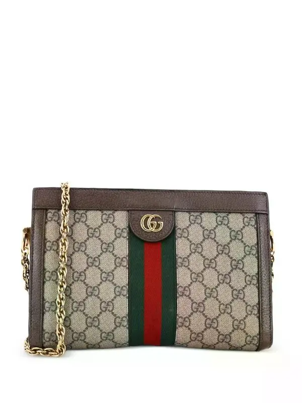 Gucci Ophidia Chain Shoulder Bag Gg Coated Canvas - Brown