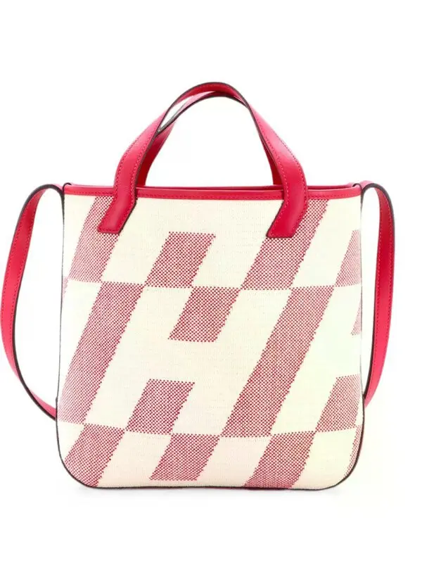 Hermès Cabas H En Biais Tote Canvas With Leather Shoulder Bag - Pink
