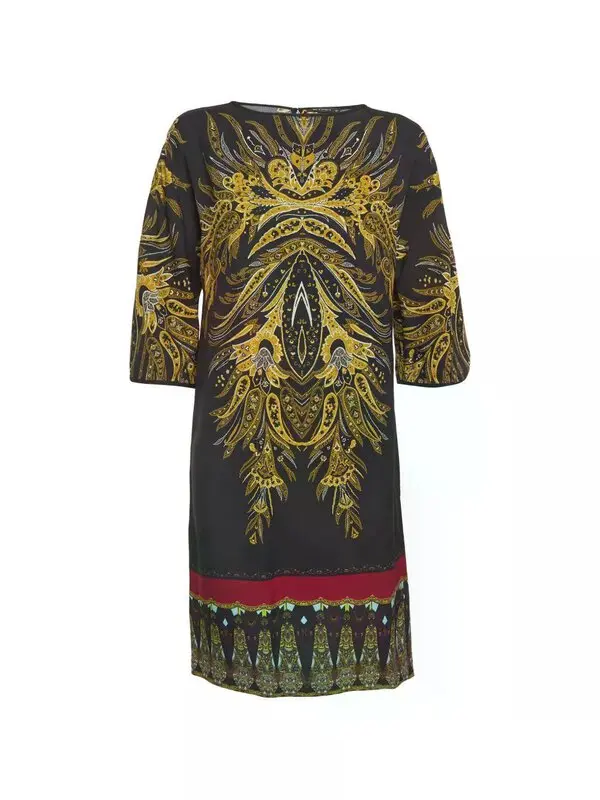 Etro Paisley Print Boat Neck Three-quarter Sleeve Mini Dress - Black
